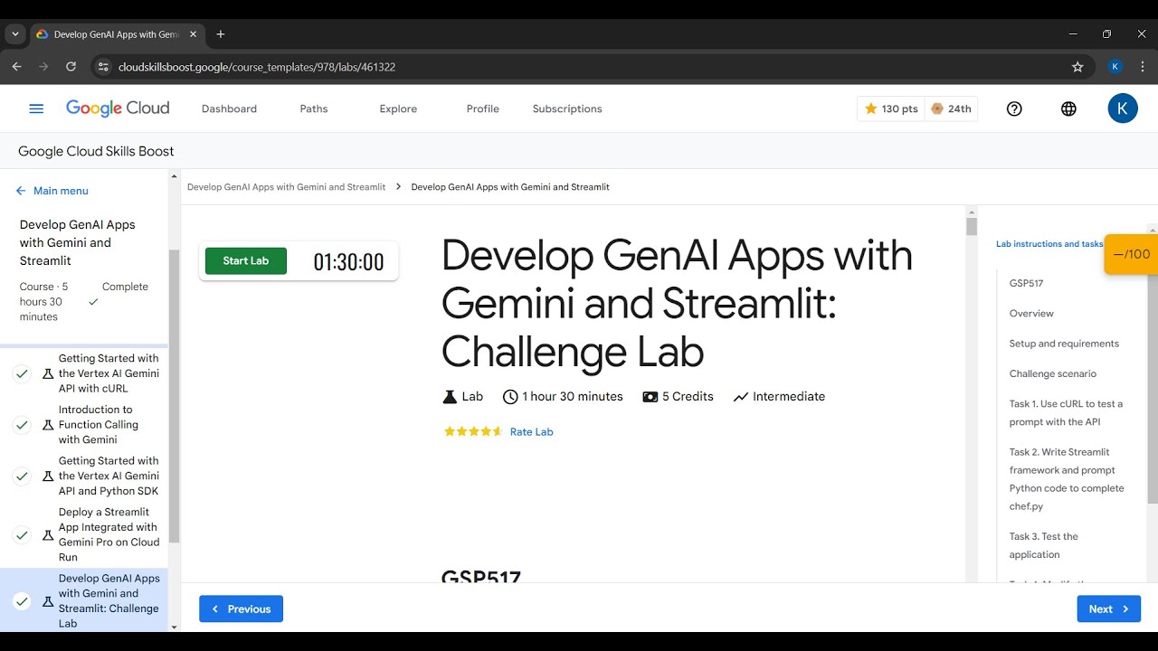 Develop GenAI Apps with Gemini and Streamlit : Challenge Lab | GSP517 | GDSC SMEC