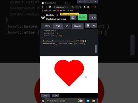Create a Heart Icon with HTML and CSS in less than one minute #shorts