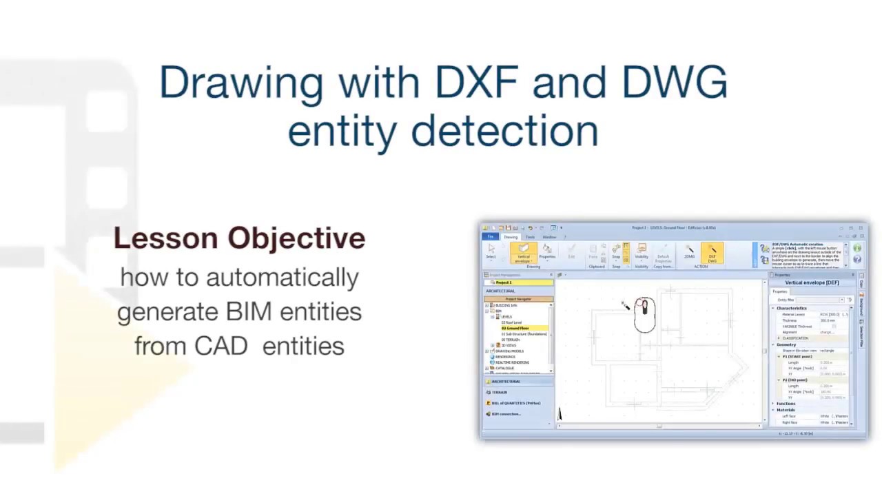 Edificius Tutorial - Drawing with DXF or DWG CAD entity recognition to insert BIM objects