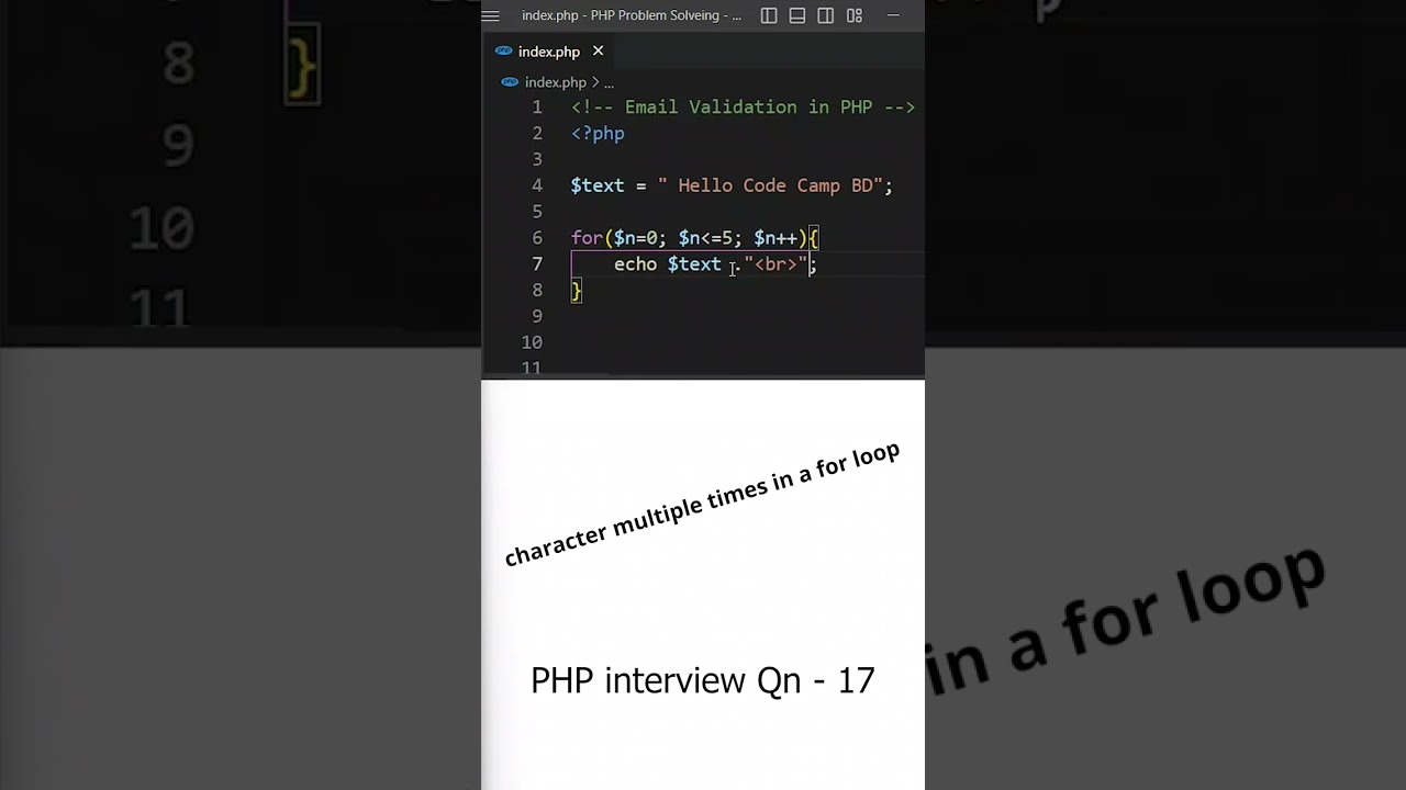 How to Print a character multiple times in a for loop in PHP? #php_interview #2023 #shorts