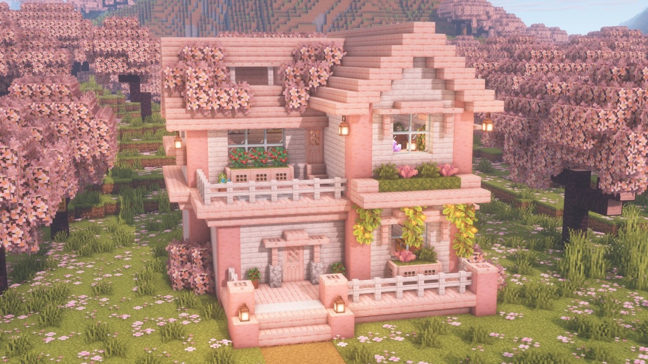 [Minecraft] How to Build a Cute Cherry Blossom House / Tutorial