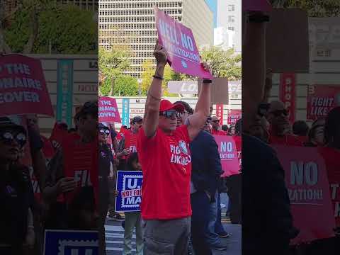 Hundreds of Los Angeles postal office workers protested against Trump privatizing the USPS.
