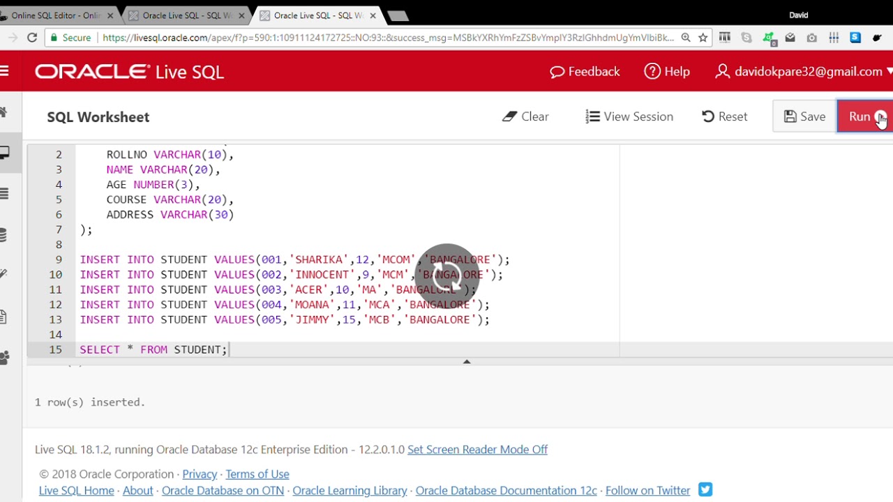 SQL Tutorial for Beginners | Oracle Live SQL | SQL Worksheet   1