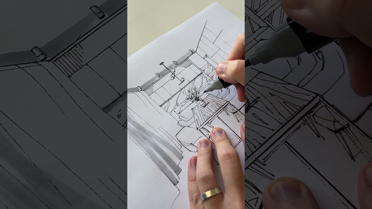 Shading a 1-point Interior Perspective w/ Color Markers