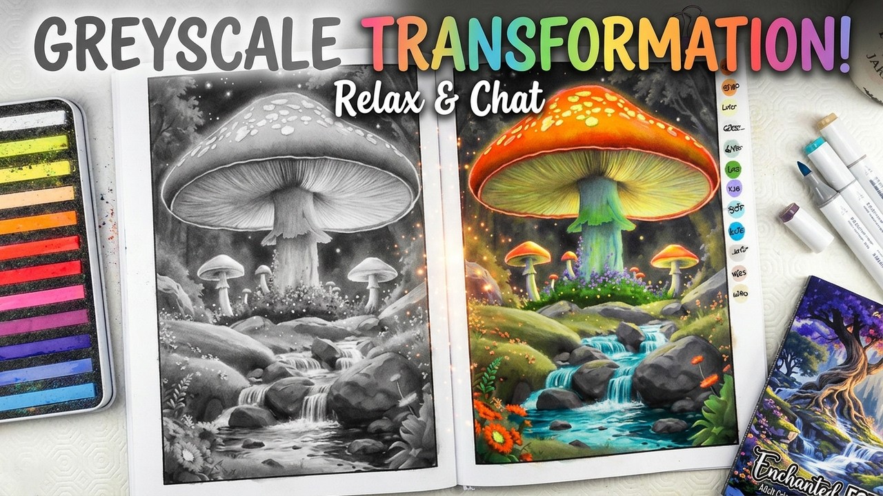 Relaxing Greyscale Coloring Session | Enchanted Forest Mushroom 🍄🌿
