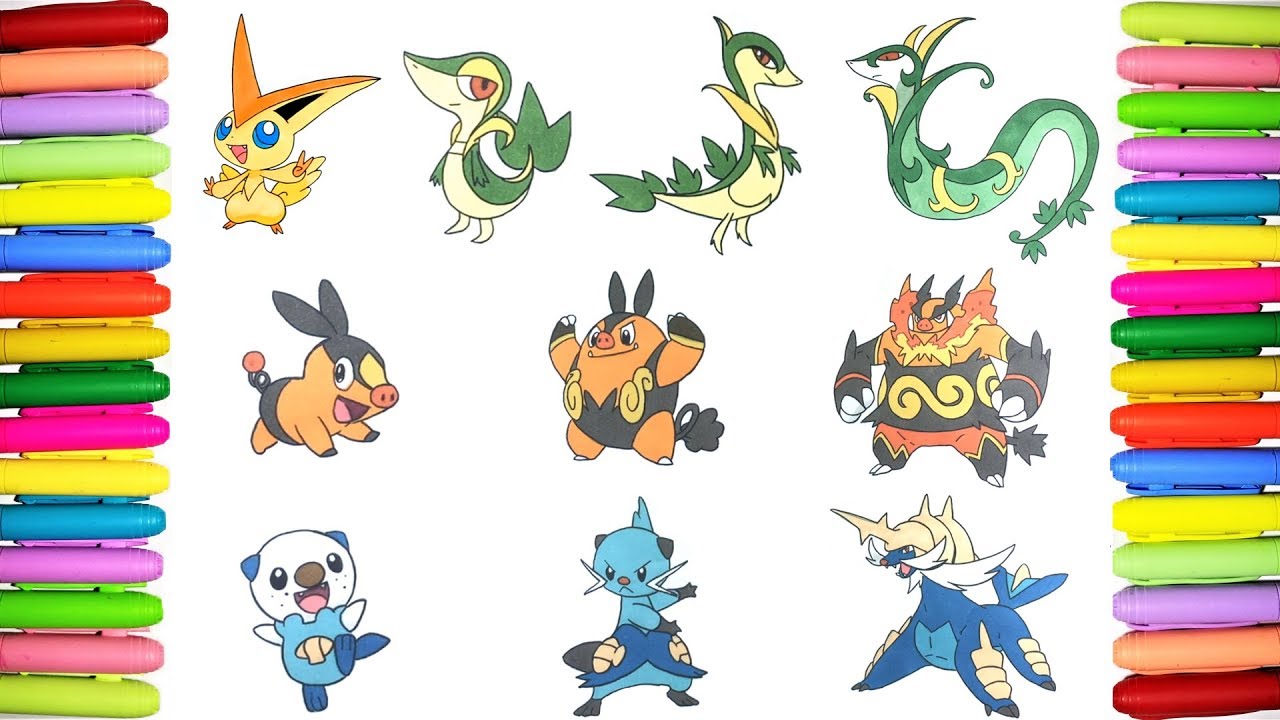 Pokemon coloring pages - Gen 5 Pokemon starters and Victini