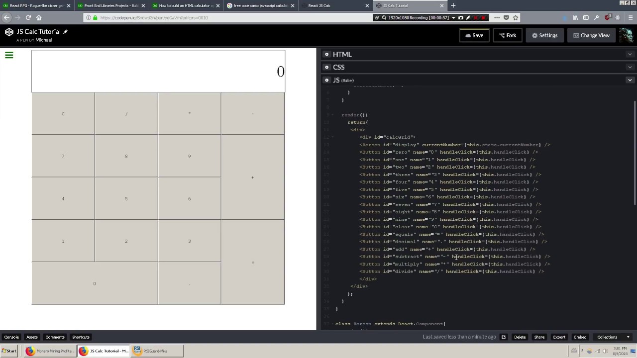 React JavaScript Calculator freeCodeCamp tutorial - OUTDATED