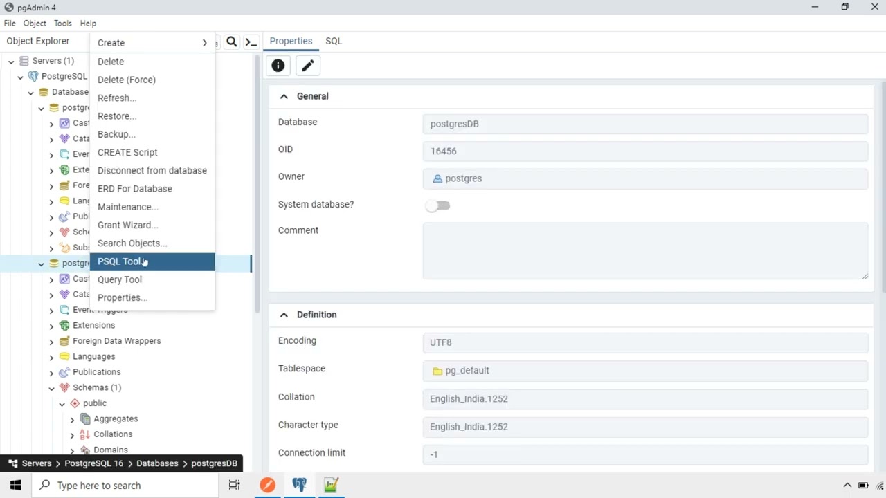 PostgreSQL - Create Database and Tables