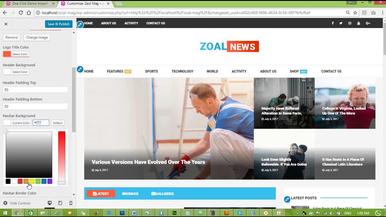 2. Customizing Theme Header Settings