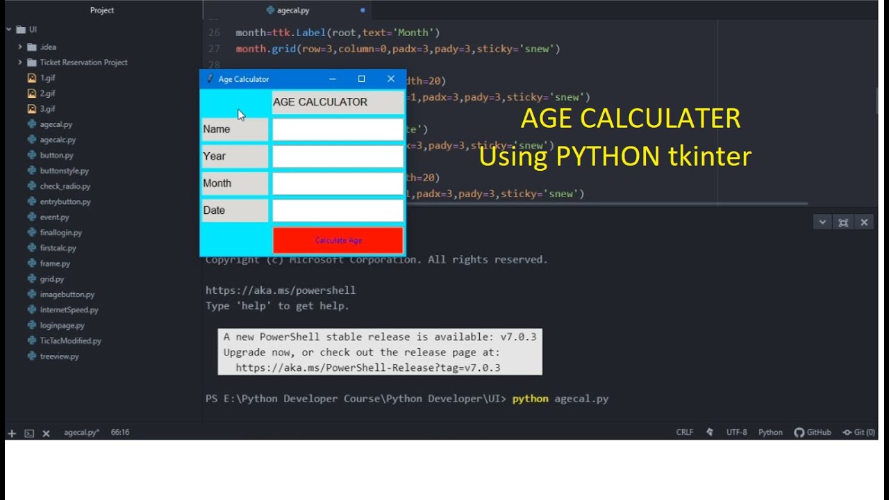 Designing Age Calculator using Python | Complete Detailed Python GUI Project Tutorial