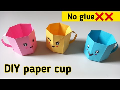 DIY paper cup|Paper cup without glue|No glue paper craft|Paper craft without glue|Easy no glue craft