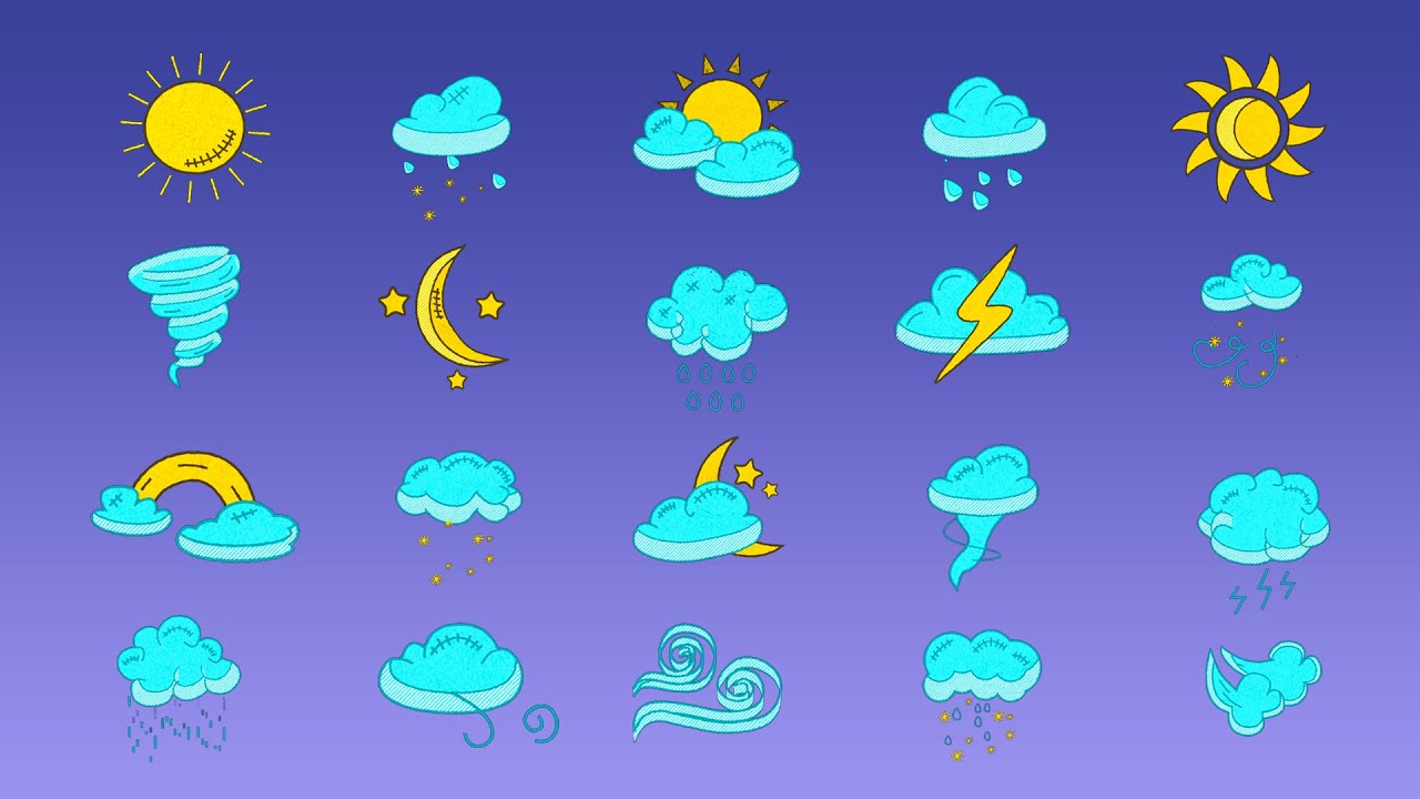 Animated Weather Icons Green Screen, Sun Green Screen, Cloud Green Screen, Thunder Green Screen