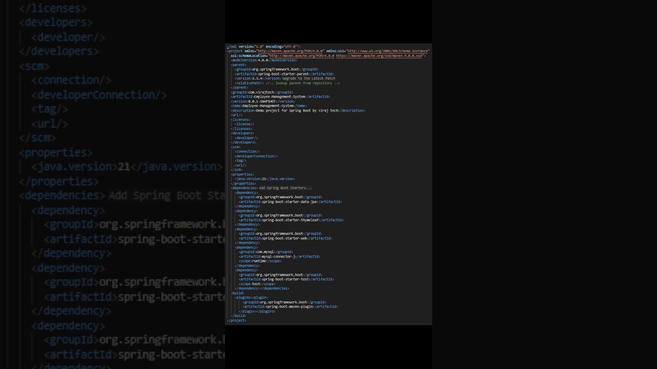 pom.xml | pom dot xml file for spring boot react project in vs code with code in description