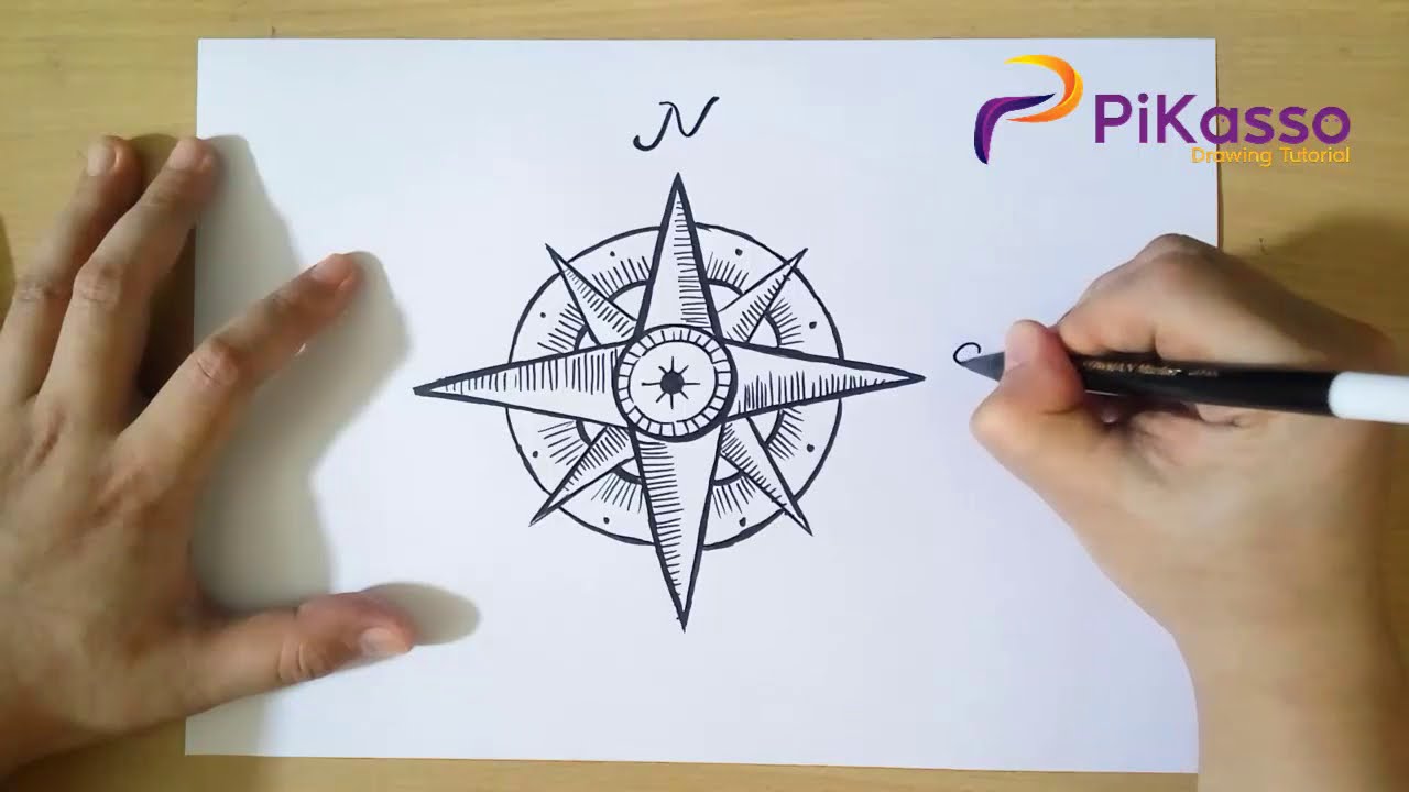 How to Draw Vintage Nautical Compass