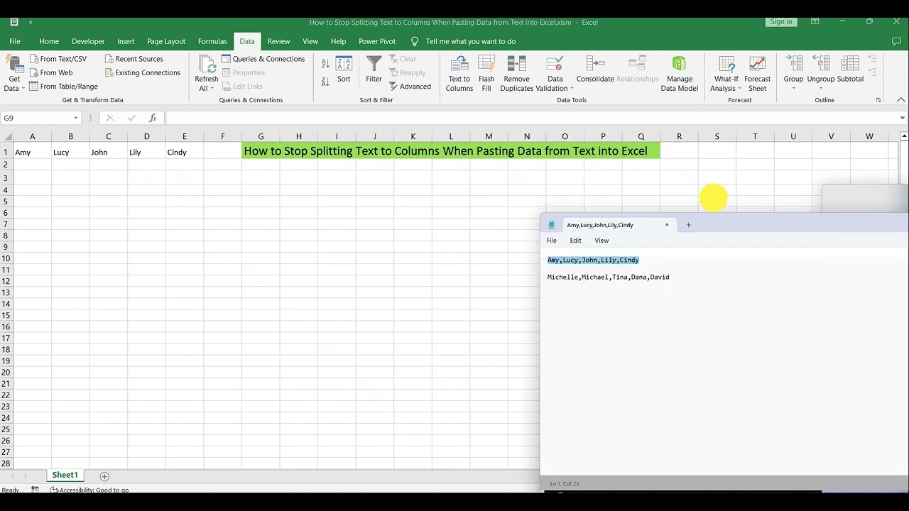 How To Stop Splitting Text To Columns When Pasting Data From Text Into Excel