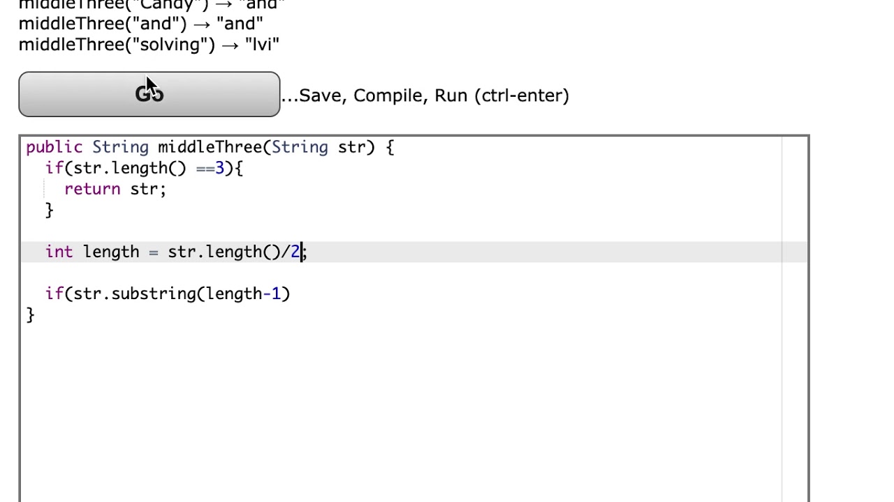 Java: CodingBat– String-1– middleThree