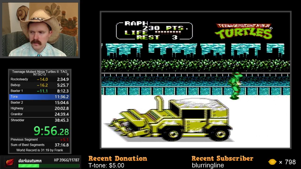 Teenage Mutant Ninja Turtles II: The Arcade Game NES speedrun in 37:56 by Arcus