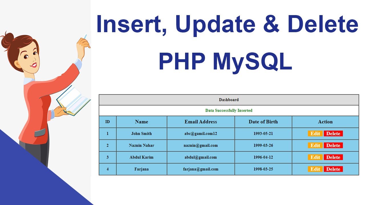 PHP CRUD(Create, Insert, Update, Delete) Operations with MySQL Database | For Beginners