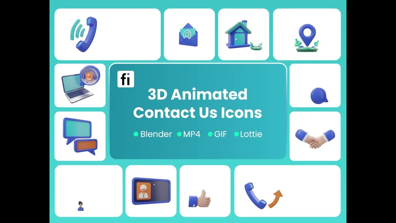 3D Animated Contact Us Icon Set