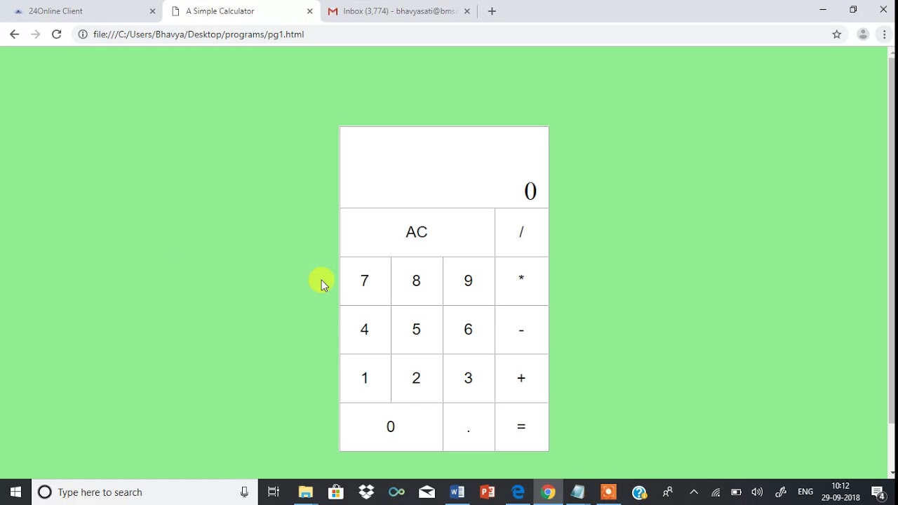 web lab program 1 Write a JavaScript to design a simple calculator