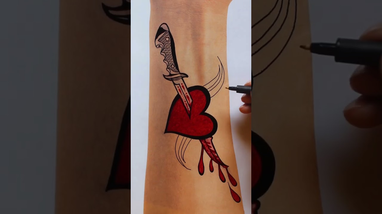 Bloody Knife & Heart Tattoo | A Knife with Blood | Blood Dripping Tattoo #shorts #tattoos #art