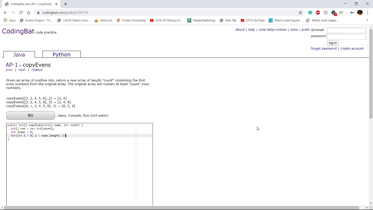 AP-1 (copyEvens) Java Tutorial || Codingbat.com