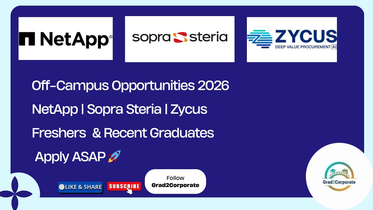 🔥 NetApp Software Engineer Hiring 2026 | Sopra Steria Engineer Trainee | Zycus Internship
