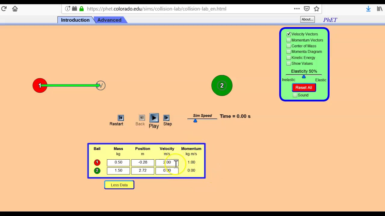 PHET Collision Lab How-to