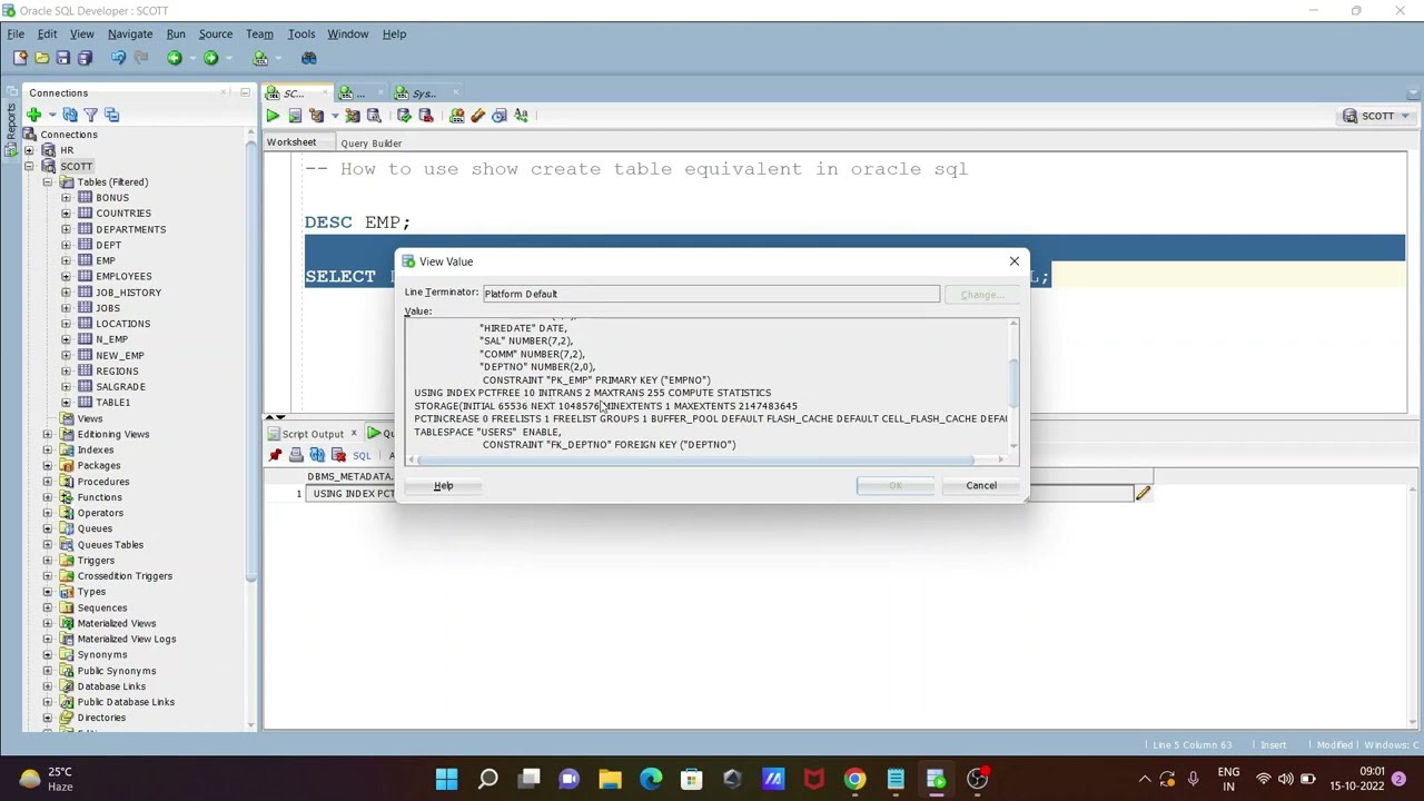 Show Create Table Equivalent in Oracle