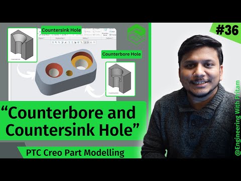 Counterbore and Countersink Hole in Creo Parametric | Creo Part Modeling | Hole Command | #36