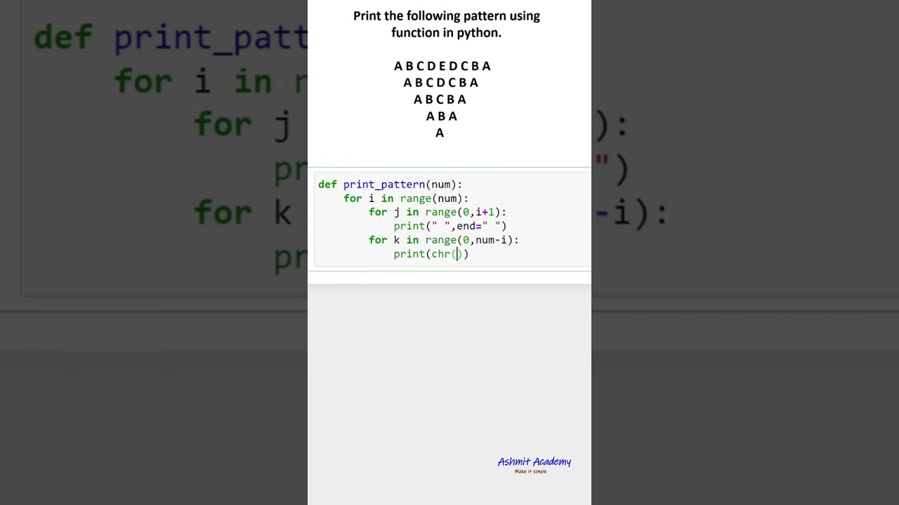 Print the following pattern using function in python ( python for beginners )