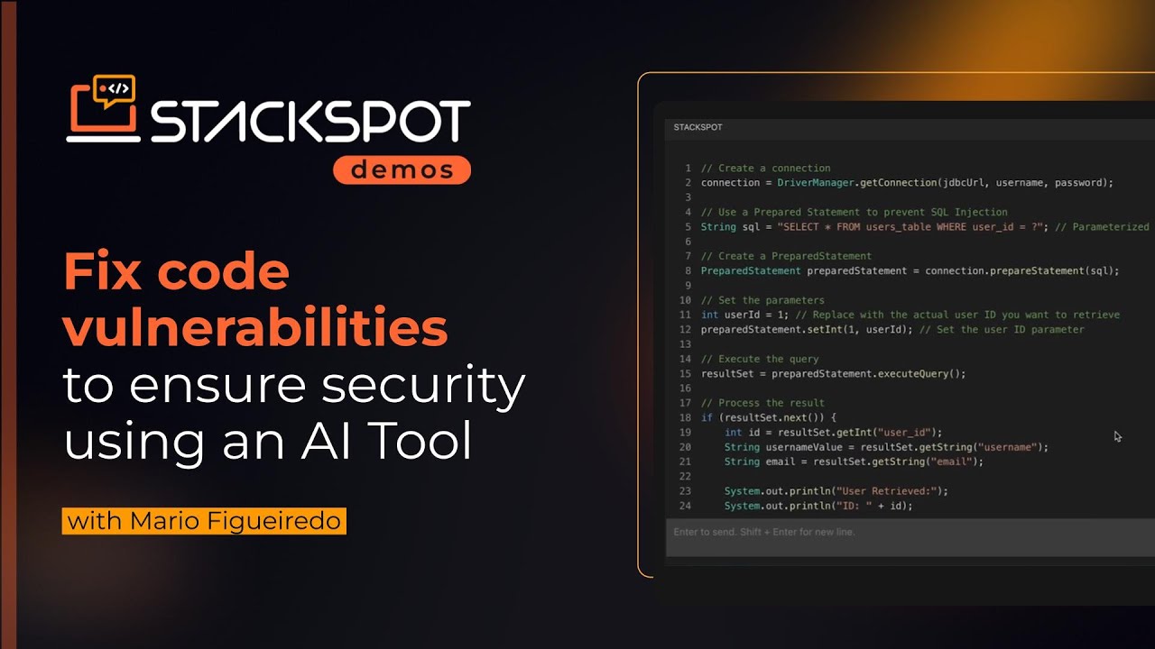 Fix code vulnerabilities to ensure security using an AI Tool | StackSpot Demos