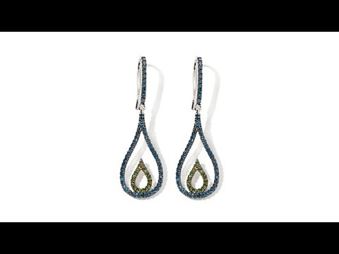 0.87ct Blue and Green Diamond Peacock Drop Earrings