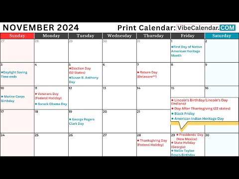 November 2024 Calendar with Holidays and Observances (All) #calendar #november #holiday