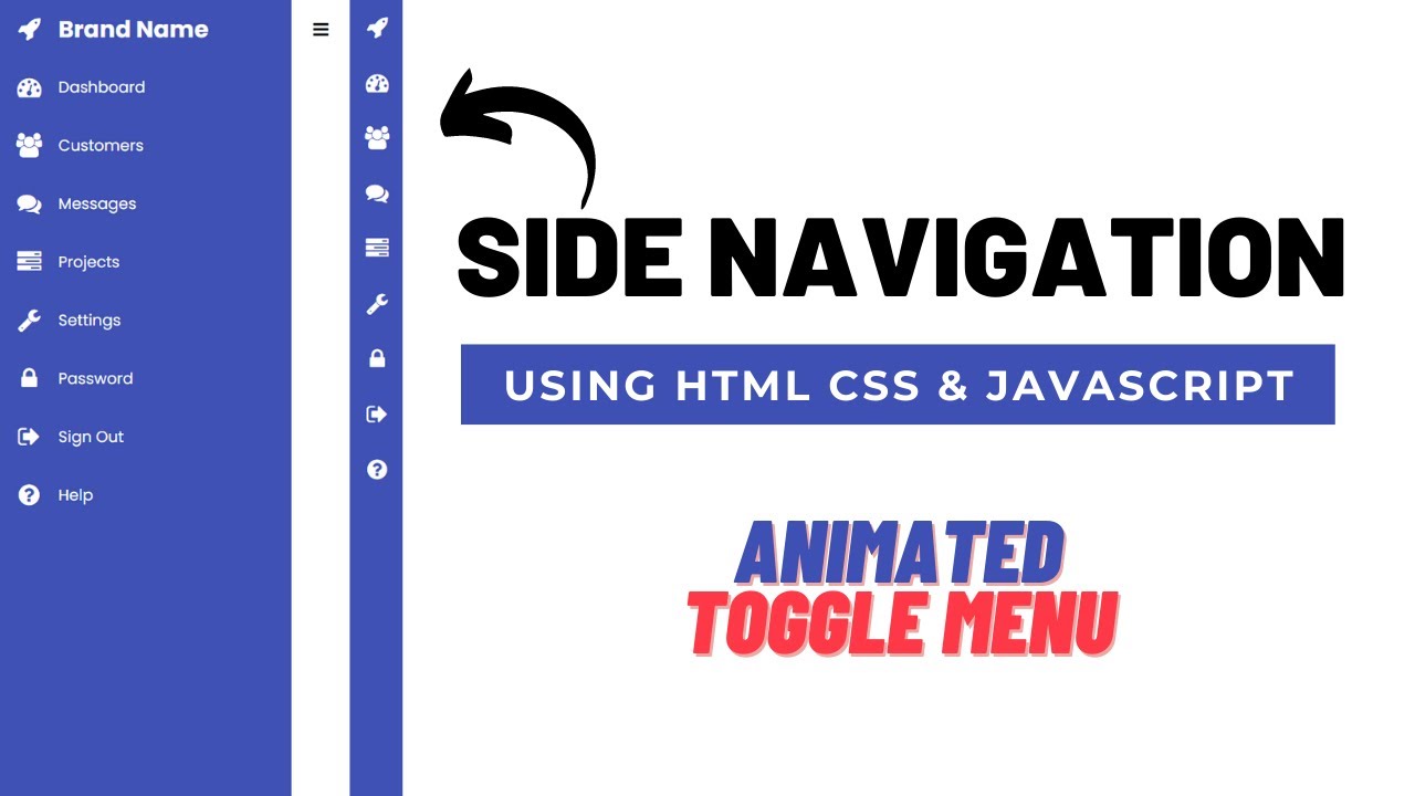 Animated Sidebar Navigation Using HTML CSS & JavaScript | Sidebar Menu | Easy Coding