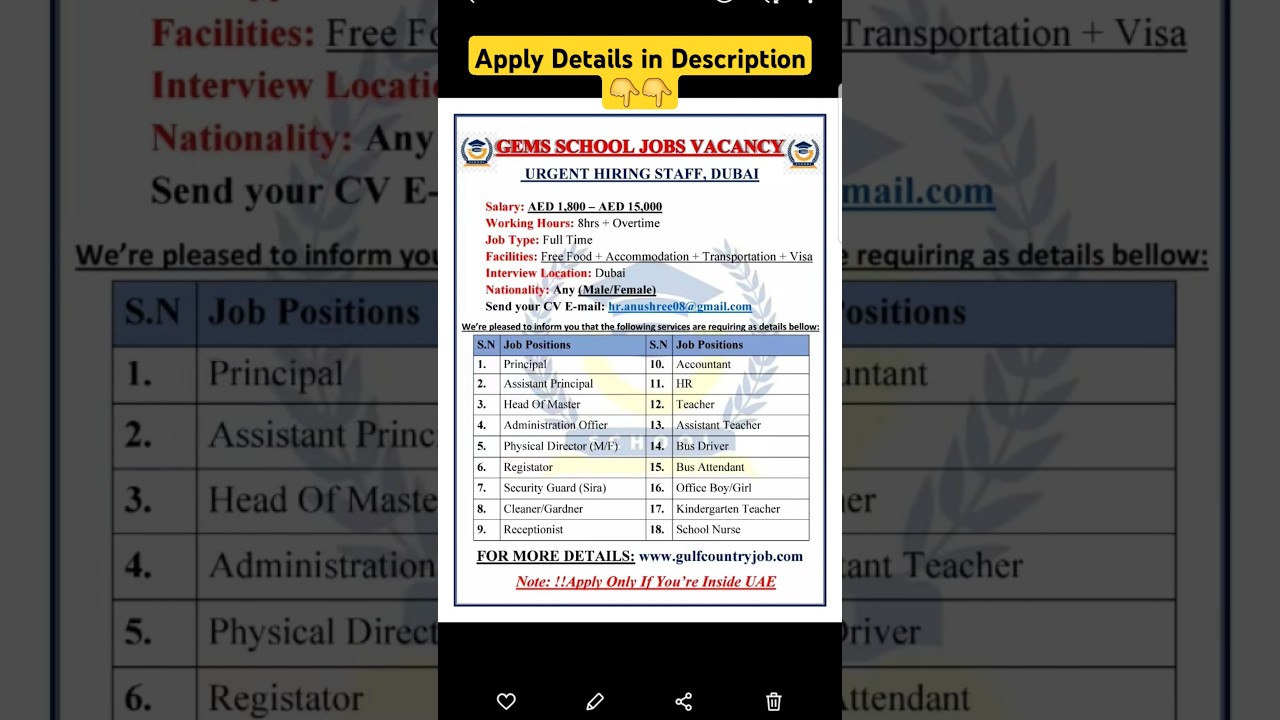 GEMS School Hiring in Dubai 2025 – Multiple Vacancies! #dubaijobs #dubaijobportal #shorts #trending
