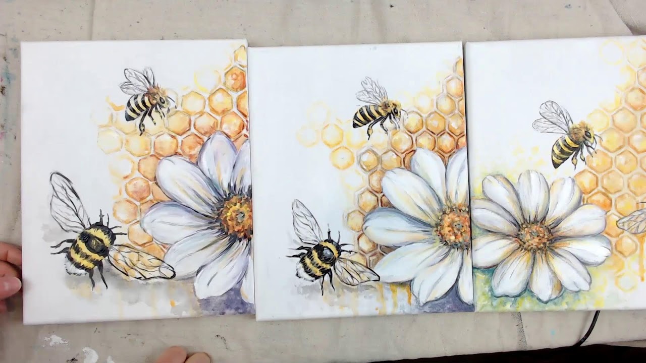 Bumblebee and Honeybee Acrylic Tutorial | Step-by-step Painting Online with Liesl