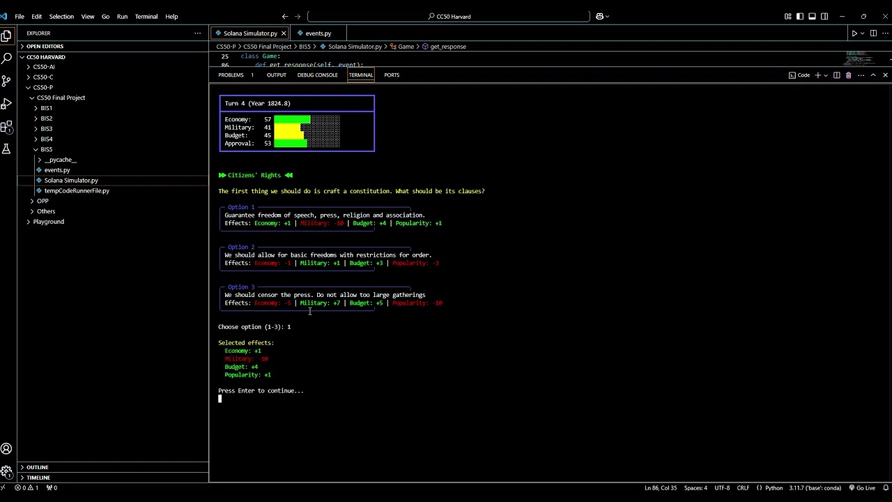 Harvard's CS50 Python Final Project | Solana Simulator| #cs50
