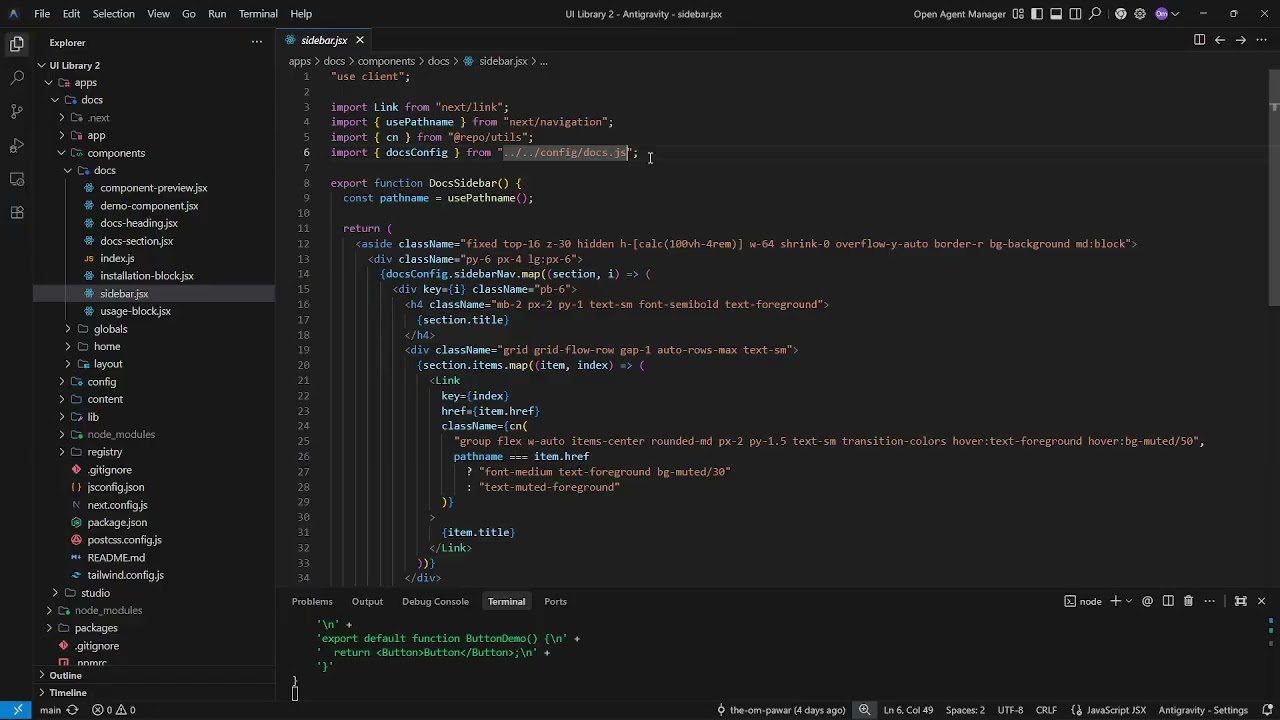 UI library project - documentation setup and components overview 