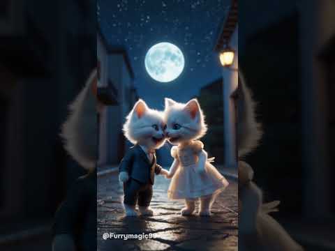 AI-Generated Love: Fluffy White Cats Under the Moonlight ๐พโค๏ธ ๐บ #ai #fluffy #aicat #aiart