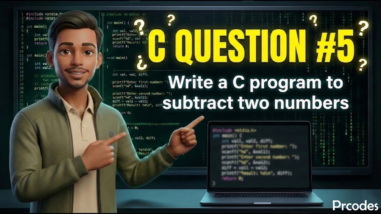 C Programming Question #5 | Write a C Program to Subtract Two Numbers