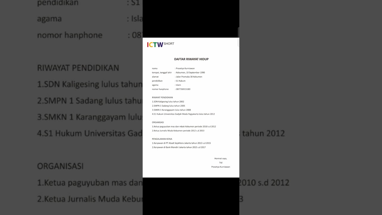 🔴 CONTOH CV ATAU DAFTAR RIWAYAT HIDUP YANG BAIK DAN BENAR ‼️ #shorts #cv #daftarriwayathidup