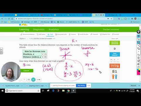 Find the k value constant of variation