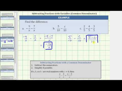 Subtract Fractions with Variables and Common Denominators | Math Help ...