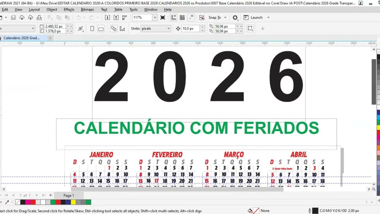 Grade de Calendário 2026 Transparente Editável CorelDRAW
