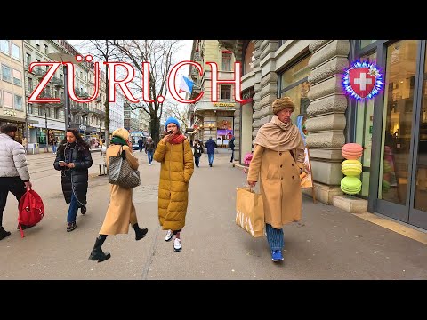 SWITZERLAND ZURICH Bahnhofstrasse from Hotel Schweizerhof 4K Winter #switzerland #zurich 苏 黎 世 蘇 瑞 士
