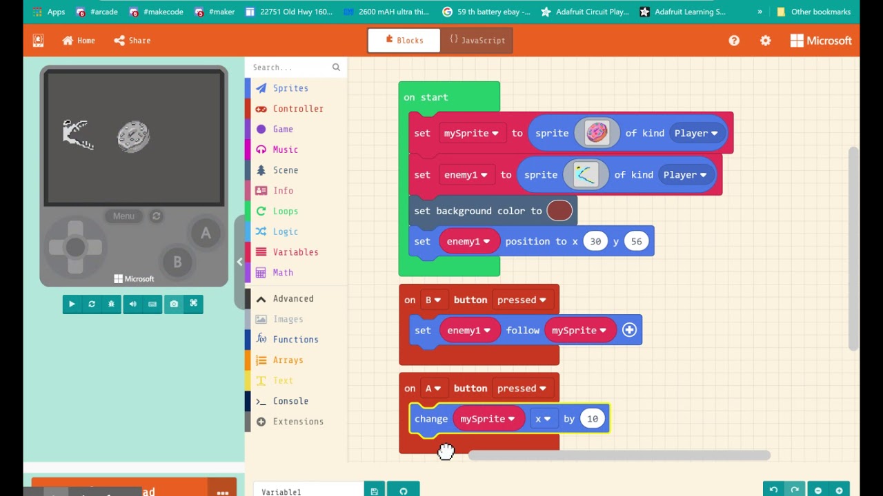 Microsoft MakeCode Arcade, About Variables