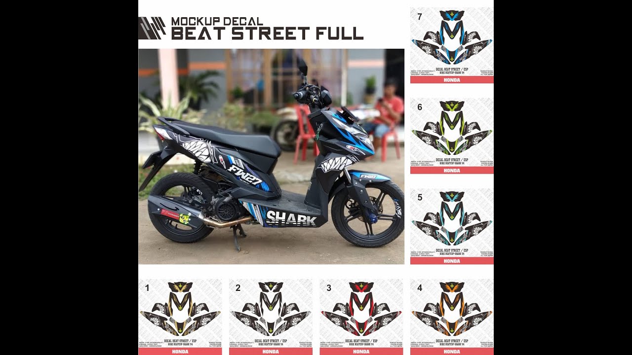 DECAL STIKER HONDA BEAT STREET ESP BELUM LED 2016 2017 2018 2019 MOTIF SHARK HITAM ELEGAN DAN SIMPEL
