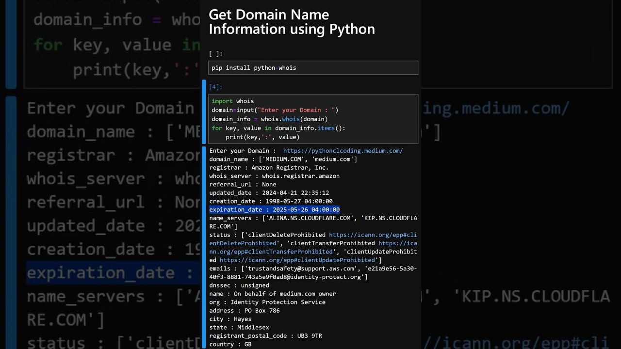 Get Domain Name Information using Python #python #domain #coding