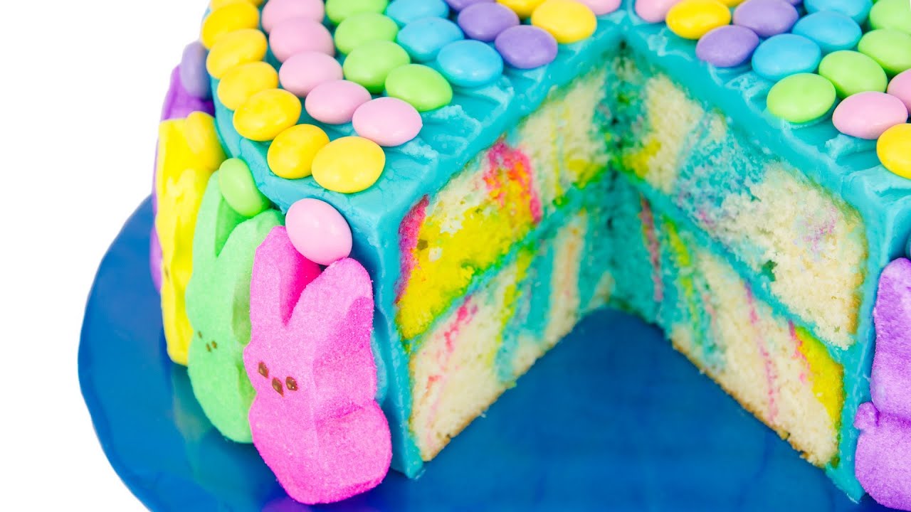 Marbled Easter Cake with Rabbit Peeps and Easter M&M's from Cookies Cupcakes and Cardio